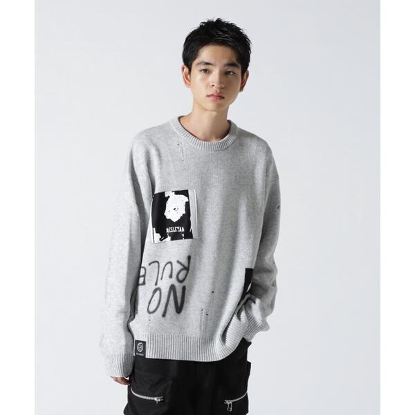 ロイヤルフラッシュ（ FLASH）/Guernika／Crash Knit sweater(Cell Division)／Gray