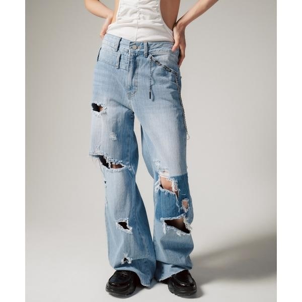 ロイヤルフラッシュ（ FLASH）/MITSUKI／ミツキ／クラッシュワイドデニムパンツ