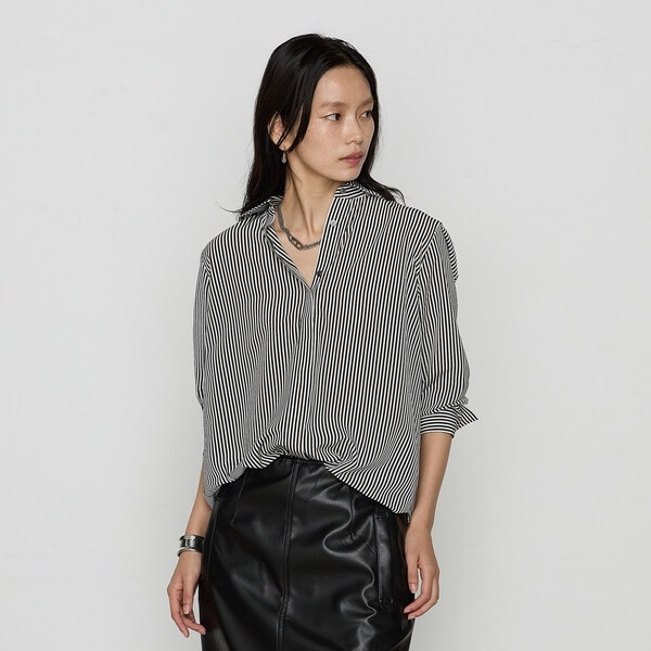 コムサ（COMME CA）/〔 Sサイズ 〕 パウダーデシン／デシンストライプ シャツ