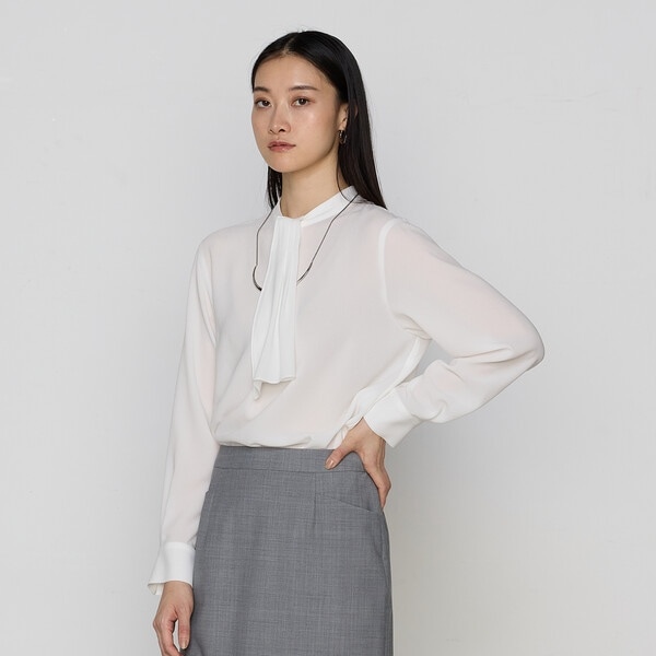 コムサ（COMME CA）/〔 TALLサイズ 〕 【2WAY】パウダリージョーゼット ボウブラウス