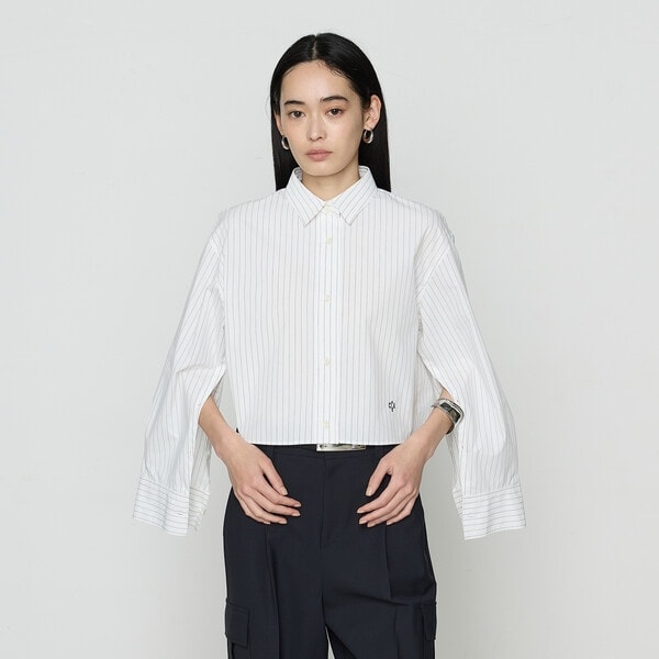 コムサ（COMME CA）/ストライプタイプライター／バルキーオックスフォード クロップドシャツ