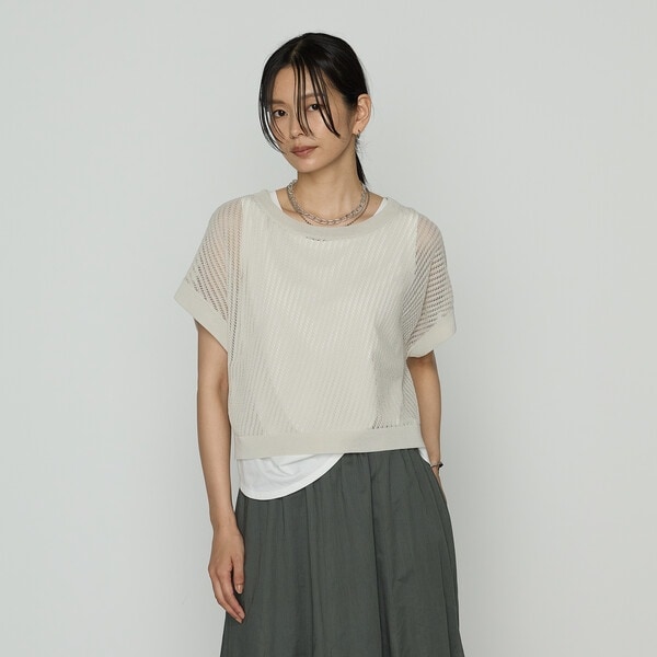 コムサ（COMME CA）/透かし編みレース柄 レイヤードニット