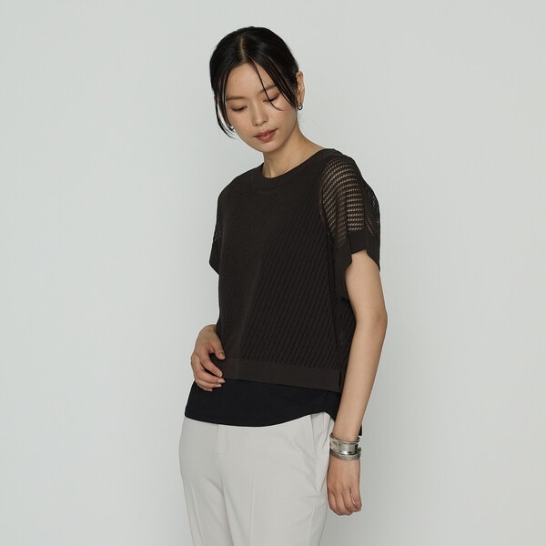 コムサ（COMME CA）/〔 TALLサイズ 〕 透かし編みレース柄 レイヤードニット コムサ（COMME CA）/〔 TALLサイズ 〕 透かし編みレース柄 レイヤード