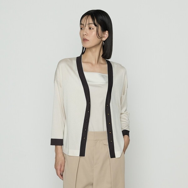 コムサ（COMME CA）/〔 Sサイズ 〕 シルキー天竺ニット バイカラーカーディガン