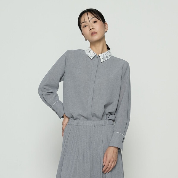 コムサ（COMME CA）/ドライシャンブレー レース襟付きシャツ