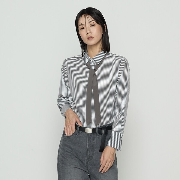 コムサ（COMME CA）/〔 Sサイズ 〕 デシンストライププリント ボウタイシャツ