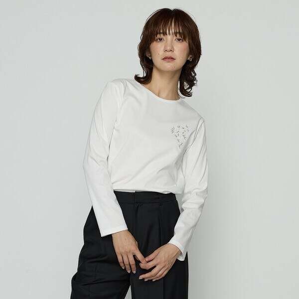 コムサ（COMME CA）/〔 Sサイズ 〕 スーピマバイオシルスムース ビジュー刺繍Tシャツ