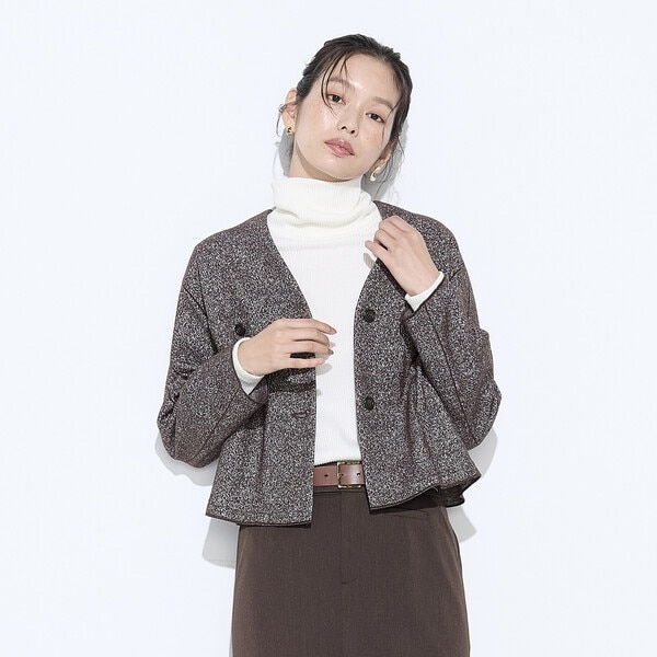 コムサ（COMME CA）/〔 TALLサイズ 〕 ツイード柄リバージャージー ノーカラージャケット