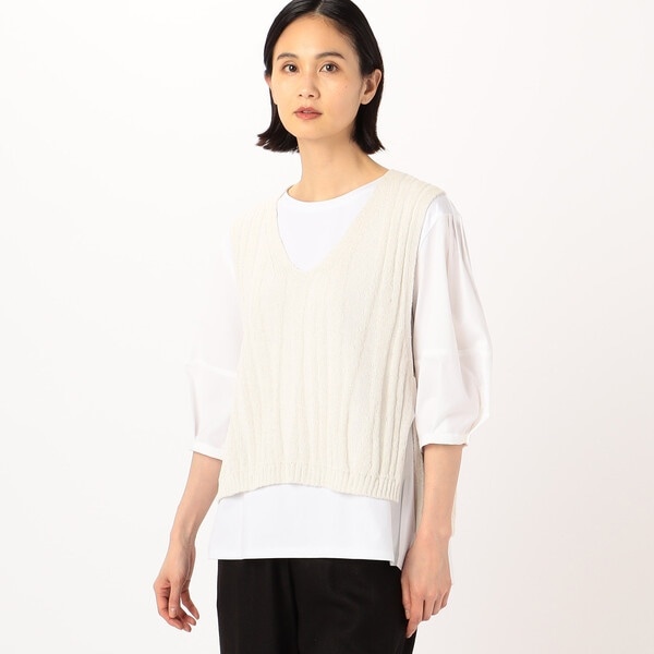 ギャバジン K．T（Gabardine K．T）/〔 +サイズ 〕 【前後2WAY】よろけ縞 ニットベスト