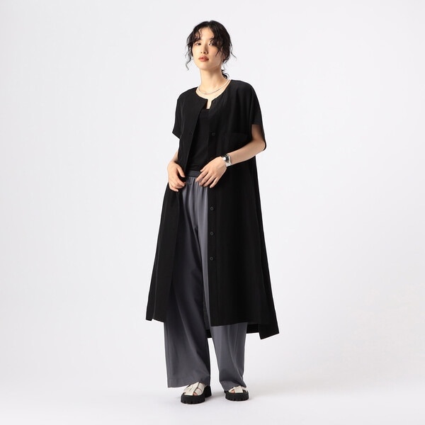 ギャバジン K．T（Gabardine K．T）/アセテートリネンタッサー  クルーネックロングシャツジレ