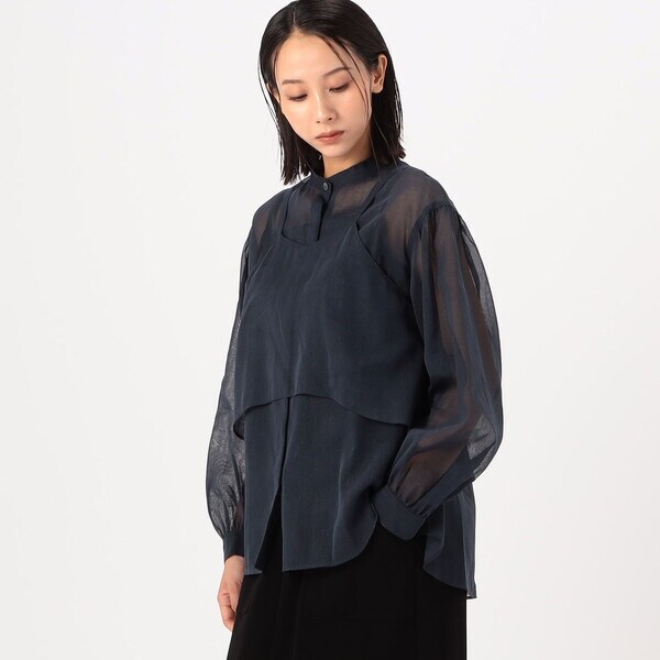 ギャバジン K．T（Gabardine K．T）/〔 +サイズ 〕 【ツインセット】コットン和紙シアー平織り シアージレ×ブラウス