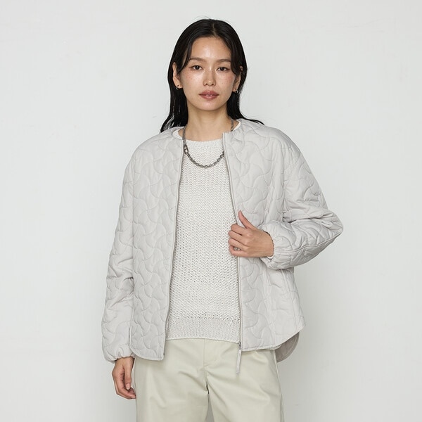 ギャバジン K．T（Gabardine K．T）/〔 +サイズ 〕 波柄Wキルト ノーカラーブルゾン