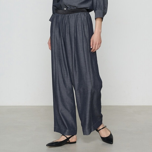 ギャバジン K．T（Gabardine K．T）/〔 +サイズ 〕 オトナシャンブレー タックワイドパンツ