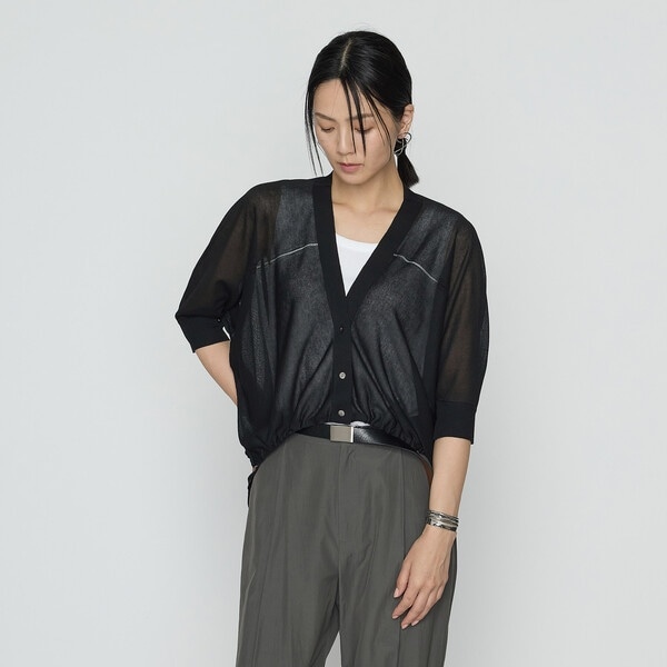 ギャバジン K．T（Gabardine K．T）/シャイニーシアーヤーン ドロストシアーショートカーデ