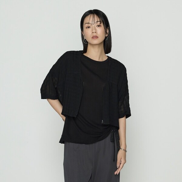 ギャバジン K．T（Gabardine K．T）/〔 +サイズ 〕 チェック柄カラミ ショートブルゾン