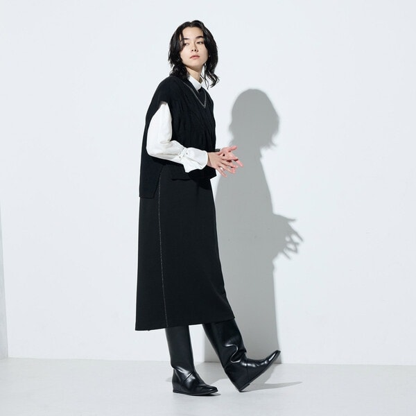 ギャバジン K．T（Gabardine K．T）/ケーブルニットベスト付き ワンピース