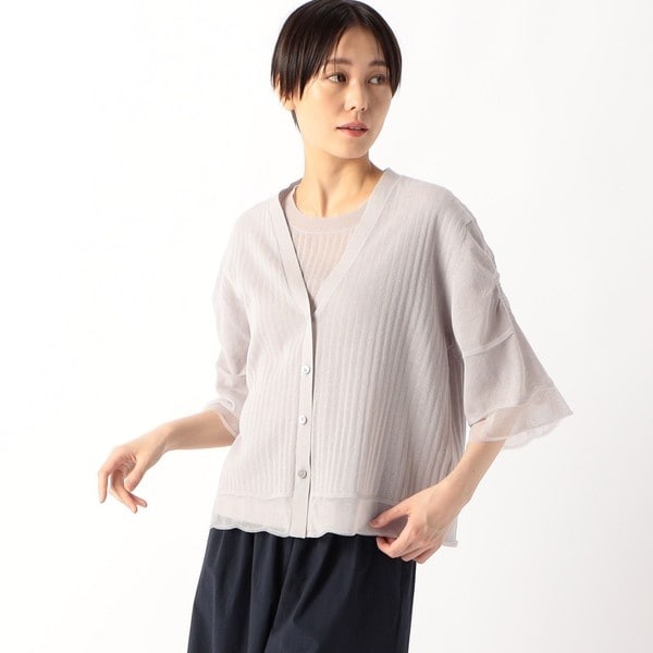 K．T キヨコ タカセ（K．T KIYOKO TAKASE）/〔 Sサイズ 〕 ストライプ調シアーニット ベルスリーブシアーカーディガン