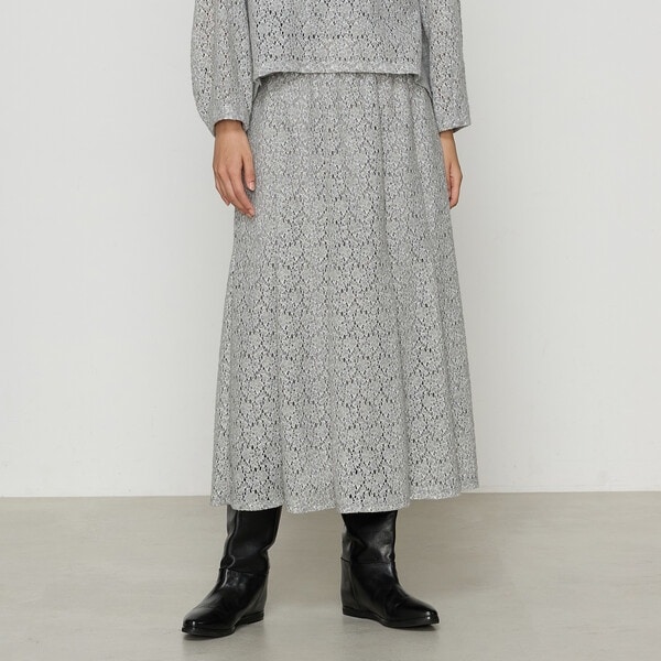 K．T キヨコ タカセ（K．T KIYOKO TAKASE）/【セットアップ対応】フラワーモチーフ起毛ウールレース スカート