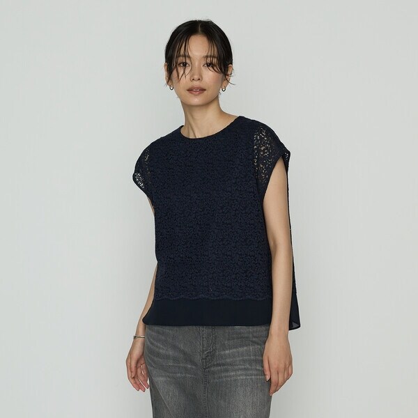 K．T キヨコ タカセ（K．T KIYOKO TAKASE）/〔 TALLサイズ 〕 リネンコードレース レイヤード風ブラウス