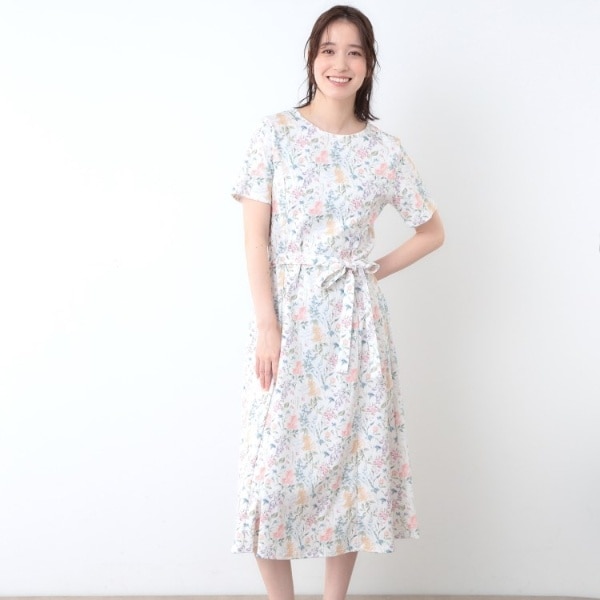 ローラ アシュレイ（LAURA ASHLEY）/【ギフトにおすすめ！コットン100％日本製／ウエストリボン付き】エルストン ガーデン柄ワンピース