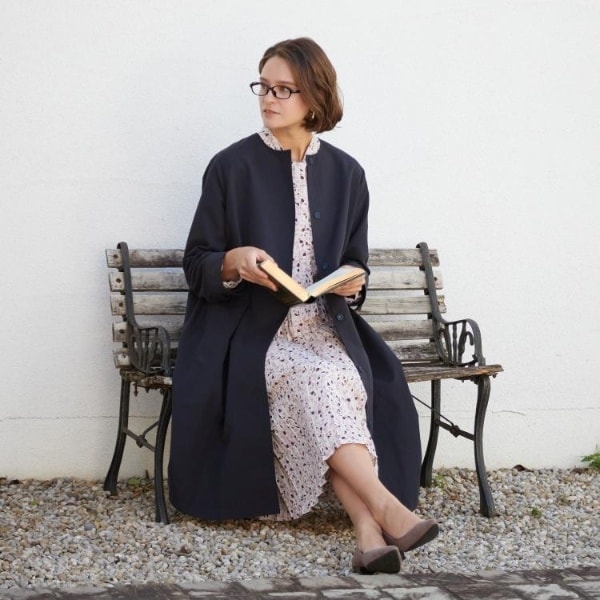 ローラ アシュレイ（LAURA ASHLEY）/【袖裏柄あり】ノーカラーロングコート