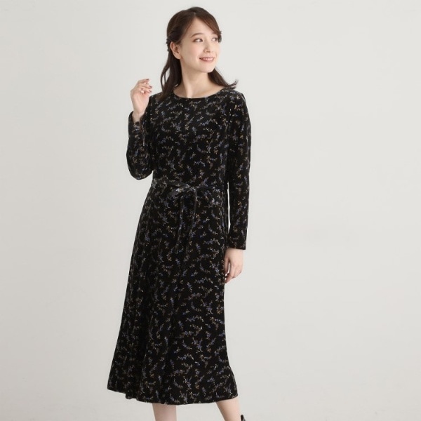 ローラ アシュレイ（LAURA ASHLEY）/【洗える／同柄アイテムあり】エラビー スプリッグ柄ベロアワンピース