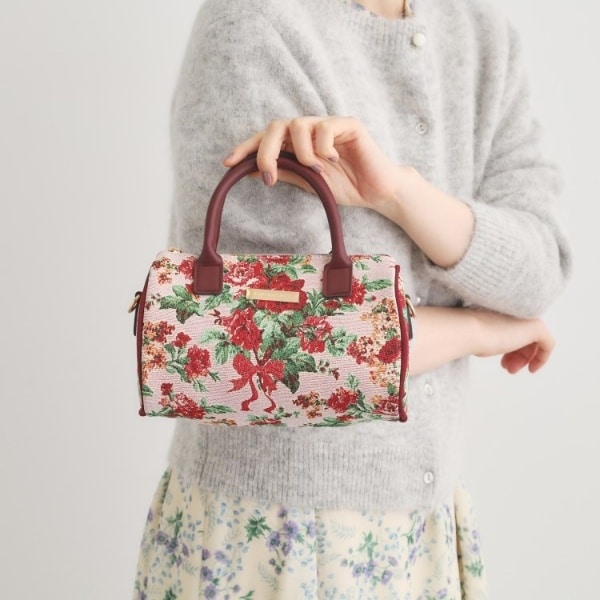 【NEW】ローラ アシュレイ（LAURA ASHLEY）/【ジャカード／ギフトにおすすめ！】メアリーポート ブーケ柄 ミニボストン型 トートバッグ