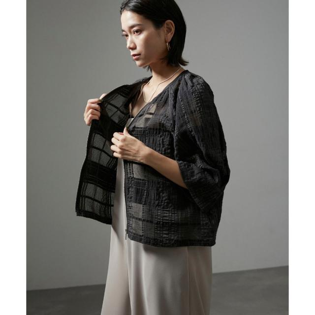 サロン アダム エ ロペ（SALON adam et rope’ ）/ハーフスリーブシアーメッシュチェックブルゾン