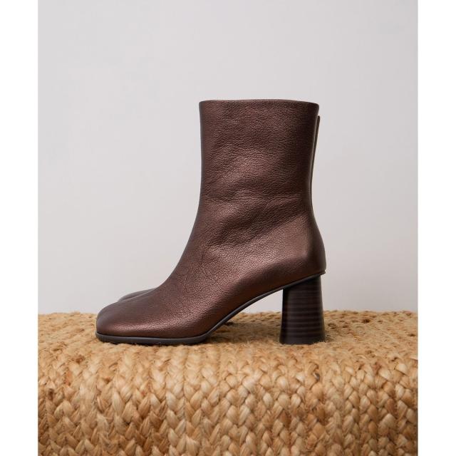 サロン アダム エ ロペ（SALON adam et rope’ ）/【WEB限定】レザースクエアトゥヒールショートブーツ