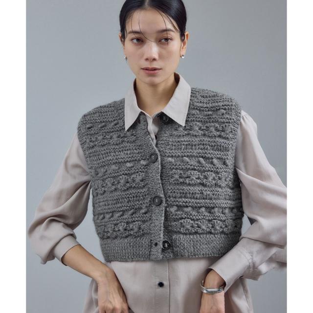 サロン アダム エ ロペ（SALON adam et rope’ ）/【WEB限定】クロップドパターンハンドニットジレ