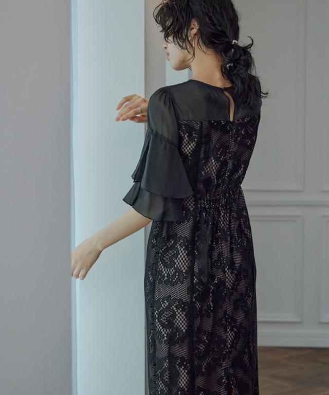 ドレスアン（Dress Ann）/オーナメント柄レースラッフルスリーブドレス