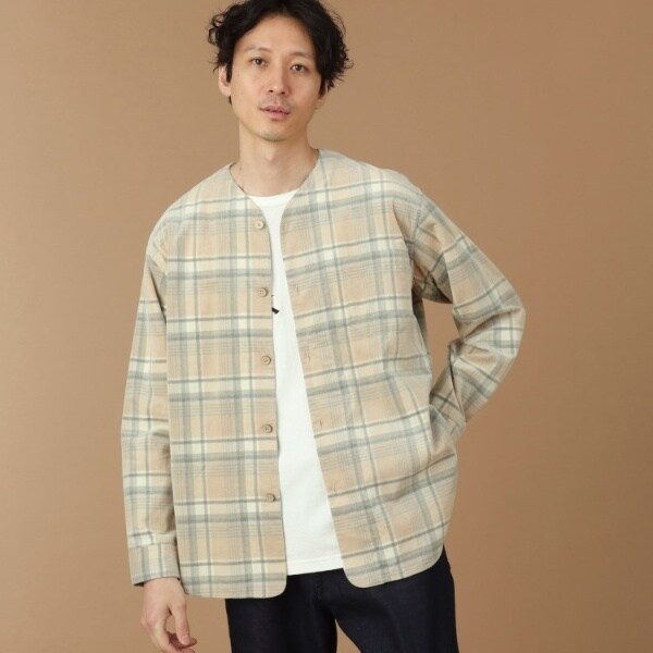 フォーティーカラッツ アンド ゴーニーゴ（40CARATS&525）/【Sサイズ〜】コーデュロイチェック ノーカラーシャツ