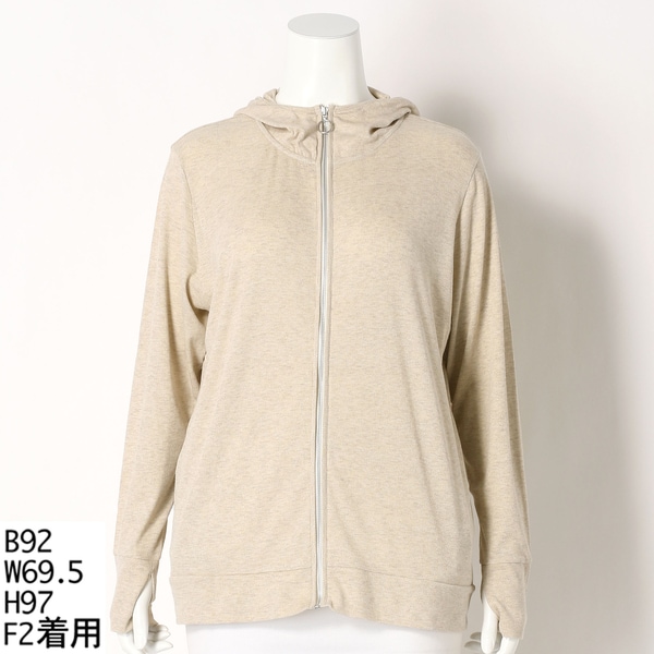 クインティ/【大きいサイズ　レディース】ラメストレッチリブ指穴付きジップパーカー