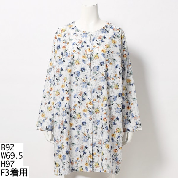 クインティ（QUINTY）/【大きいサイズレデイ?ス】フラワープリントロングカーディガン(日本製)