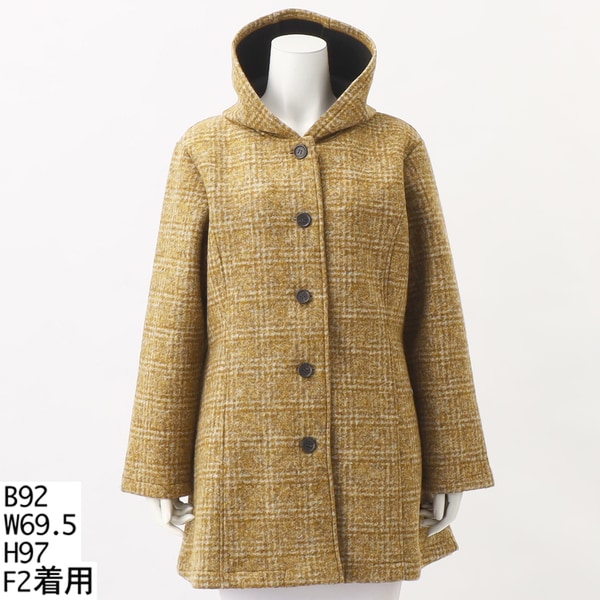 クインティ（QUINTY）/【大きいサイズレディース】グレンチェックボンディングフード付きジャケット