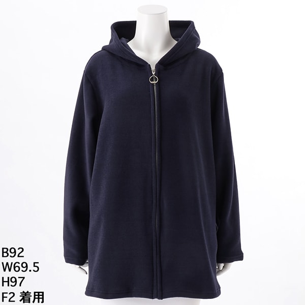 クインティ（QUINTY）/【大きいサイズレディース】フリースロングジップアップパーカー【日本製】