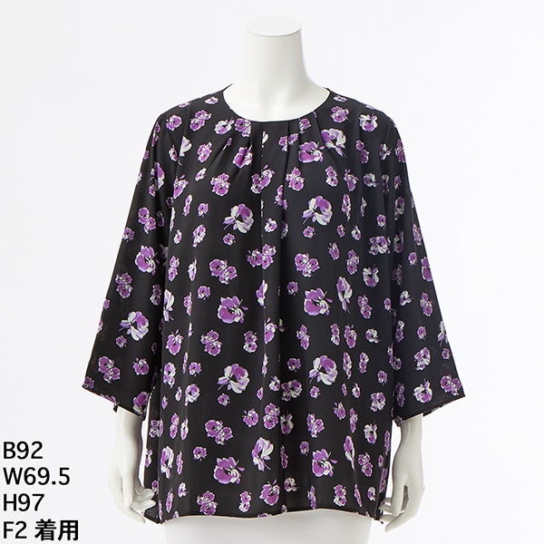 クインティ（QUINTY）/【大きいサイズレディース】ニューデシンすみれプリントブラウス【日本製】