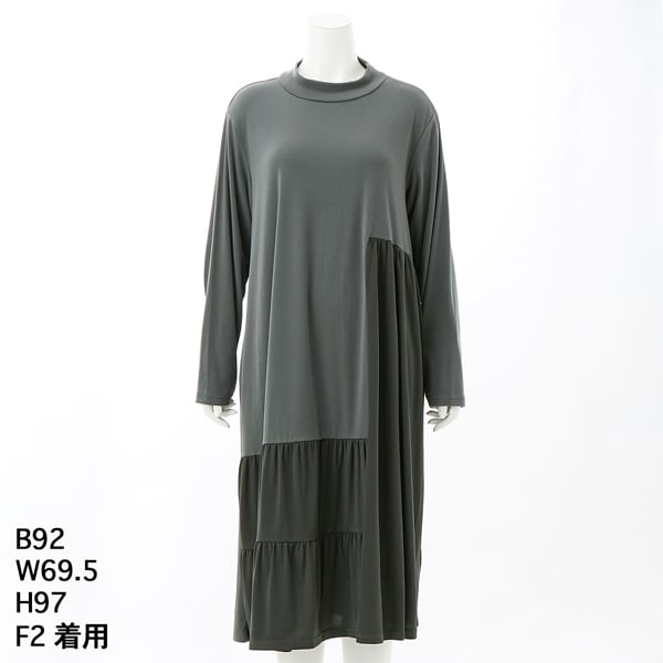 クインティ（QUINTY）/【大きいサイズ　レディース】異素材切替フレアワンピース