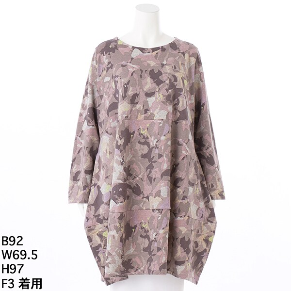 クインティ（QUINTY）/【大きいサイズレディース】ミニ裏毛プリントコクーンチュニック【日本製】