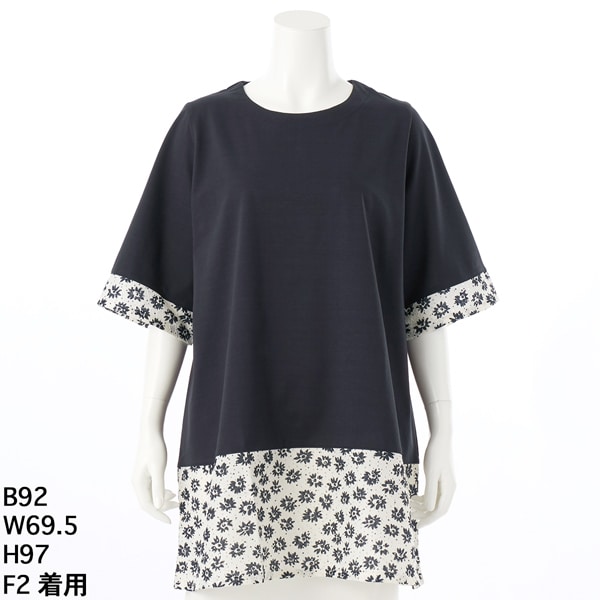 クインティ（QUINTY）/【大きいサイズレディース】フラワープリントラッセルレース使いチュニック【日本製】【美シルエット】