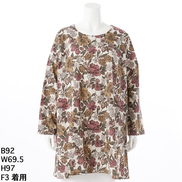 クインティ（QUINTY）/【大きいサイズレディース】綿麻シーチング花柄チュニック【日本製】