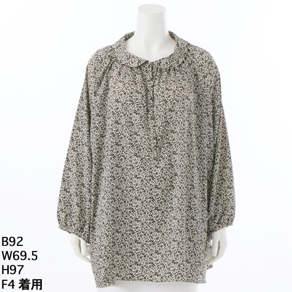 クインティ（QUINTY）/【大きいサイズレデイ?ス】アンティークフラワーデシンプリント丸襟ブラウスチュニック【日本製】