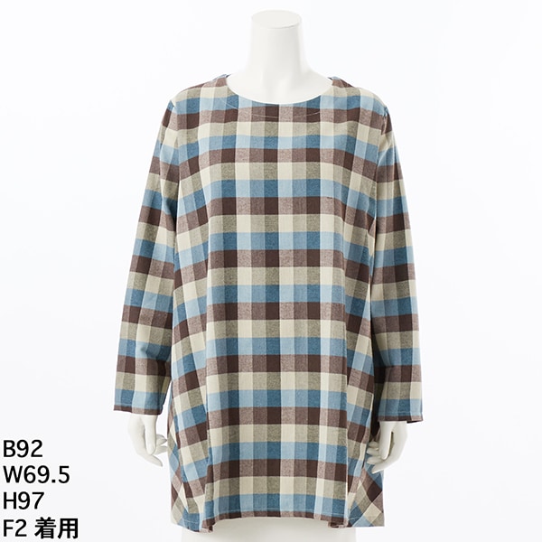 クインティ（QUINTY）/【大きいサイズレディース】サイド切替チェック柄チュニック【日本製】