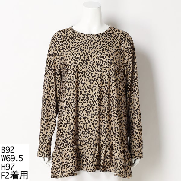 ターシャルビー/【大きいサイズ】裾フリルアニマルプリントチュニックブラウス