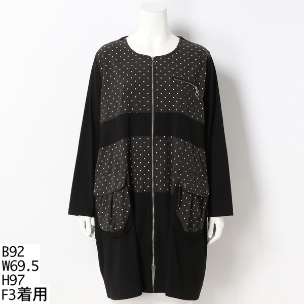 ターシャルビー/【大きいサイズ】ドット柄異素材切替えライトコート