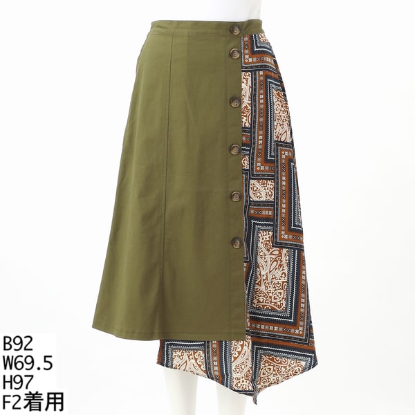 ターシャルビー（Tasha Ruby）/【大きいサイズレディース】スカーフ柄コンビネーションコットンスカート