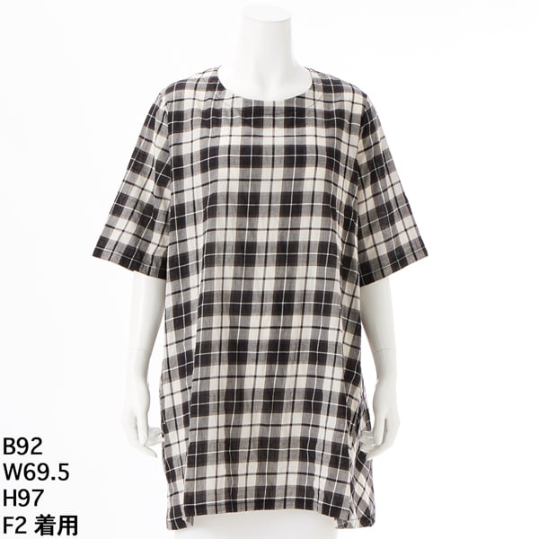 ターシャルビー（Tasha Ruby）/【大きいサイズレディース】シャーリングチェックコットンチュニックブラウス【日本製】