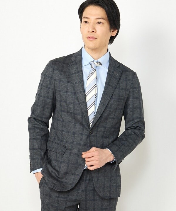 クラウデッドクローゼット（CROWDED CLOSET）/T/Rポンチジャージ素材 ウィンドウペン柄ジャケット