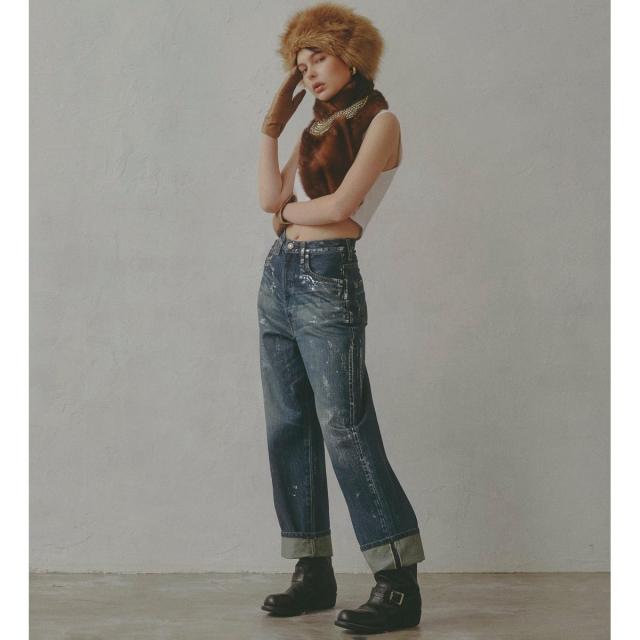 サムシング（SOMETHING）/atelier SOMETHING スーパーハイライズワイドストレートデニムパンツ/箔プリント