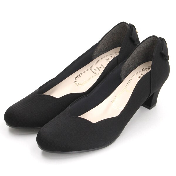 メタルルージュ（l Rouge）/【日本製】ラウンドトゥフラワーカットバックリボンパンプス